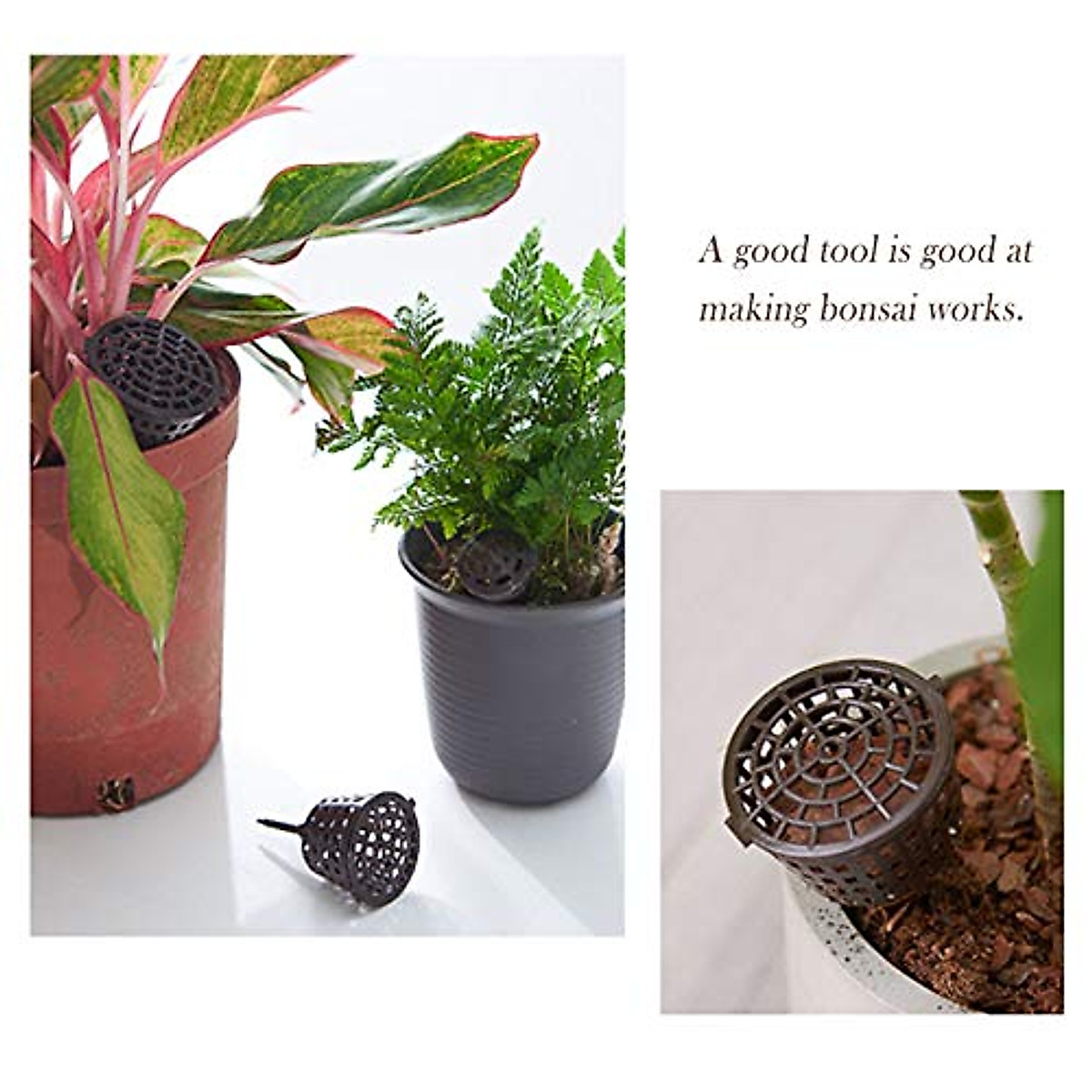 ISKYBOB 100 Pieces Brown Plastic Fertilizer Mesh Basket with Lid Planting Food Net Pot Garden Nutrition Cups for Succulent, Orchid, Bonsai, S+L