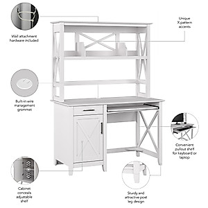 Bush Furniture Key West 48-inch Computer Desk with Hutch, Pure White Oak (KWD248WT-03)