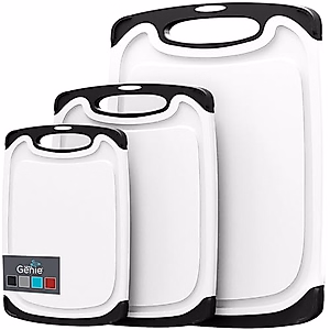 Home Genie 100% BPA-Free Reversible Cutting Board Set of 3, Dishwasher Safe, Slip Resistant Handle Border, Juice Grooves, Durable Large Plastic Chopping Boards for Kitchen, Cooking Food, Pitch Black