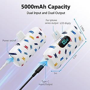Small Portable Charger for iPhone,5000mAh Colorful Mini Power Bank,PD Fast Charging Portable Phone Charger,LCD Display Cute Battery Pack Compatible with iPhone 14/14 Pro Max/13 Pro/12/11/X/8/7/6 etc