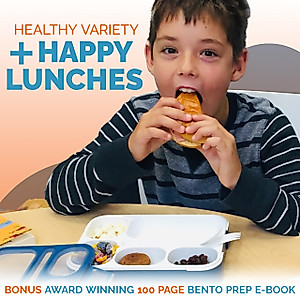 kinsho Bento Box Lunch-Box for Kids Adults | Kid Snack Lunch Containers | Leakproof School Bentobox 6 Compartment Leakproof Container for Boys Girls Womens Lunches | Utensils | Blue Set