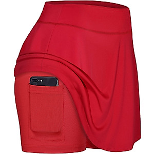 BLEVONH Casual Skirts for Women,Red Tennis Skirt Ladies Elastic Waist Comfortable Active Skorts with Pocket Womens Golf Apparel M