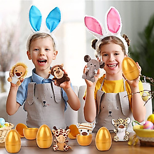 YUJUN 6pc Easter Eggs with Plush Animal Toys, Mini Stuffed Animals for Kids Party Favors, Basket Stuffers & Egg Fillers
