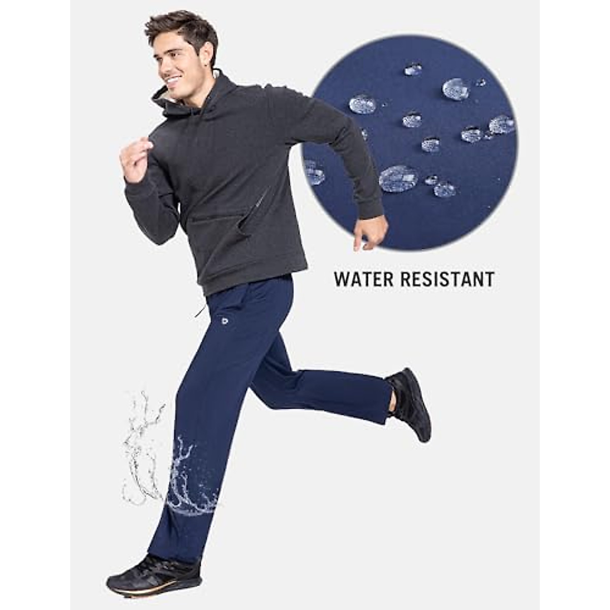 BALEAF Men's Fleece Lined Pants Winter Athletic Workout Hiking Track Thermal Warm Open Bottom Sweatpants with Zipper Pockets Blue 2XL