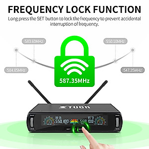 XTUGA U-260 2x100 Channel UHF Wireless Microphone System,Dual Wireless Mics Dynamic Handheld Microphone Adjustable Frequency, Auto Scan, 492ft for Church/Karaoke/Weddings/Events