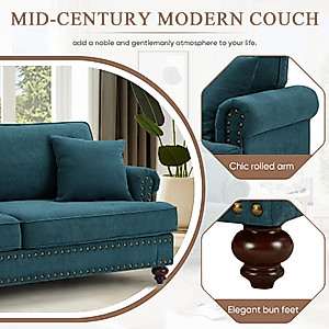 Antetek 2-Piece Upholstered Chenille Sofa Couch Set, Mid-Century Modern Loveseat Sofa+3 Seater Couch with Wood Bun Feet/Pillow for Living Room, Office, Furniture Set, Lake Green