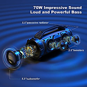 Bluetooth Speakers, Wireless Speakers with Bluetooth 5.0, 70W Loud Stereo Sound, Colorful Lights, Double Subwoofer, FM Radio, Microphone, Remote, USB playback. Portable Boombox for Party, Outdoor