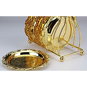 Collection 6 Piece Coaster Creative Drink Coasters with Decorative Rack Non-Slip Metal Cup Mats Tabletop Display with Holder for Bar,Home, Kitchen,Coffee Table Centerpieces Decoration (Golden)