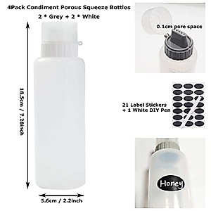Condiment Porous Squeeze Bottles, 4Pack Squeeze Bottles for Sauces, Salad Dressing Container, Ketchup Bottles Squeeze 12oz, Five Hole Container Sauce Dispenser for Ketchup Salad BBQ Sauce Oil Syrup