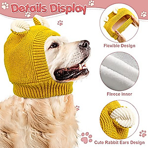 Quiet Ears for Dogs, Dog Ear Muffs Noise Protection Knitted Dog Hats Pet Ears Warm Dog Ear Cover Winter Hat Dog Snood Head Wrap Bunny Costume for Medium to Large Dogs Cats Pets (Yellow)