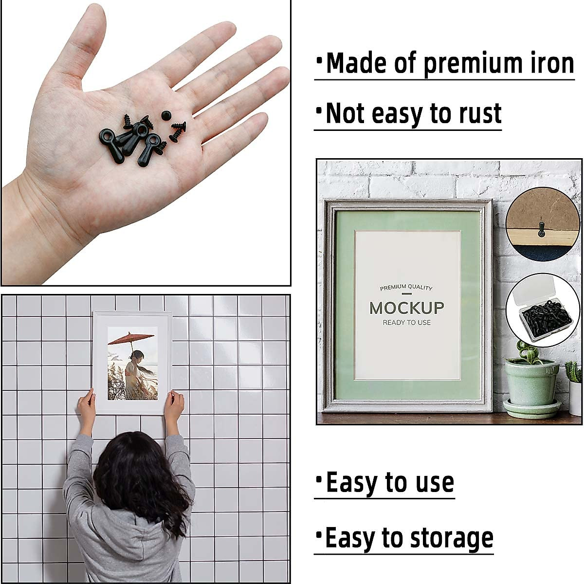 160-Piece Metal Picture Frame Set with 160 Screws, Turn Button Fasteners, Black Frame Hardware, Hanging Hangers for Photos, Crafts, Posters