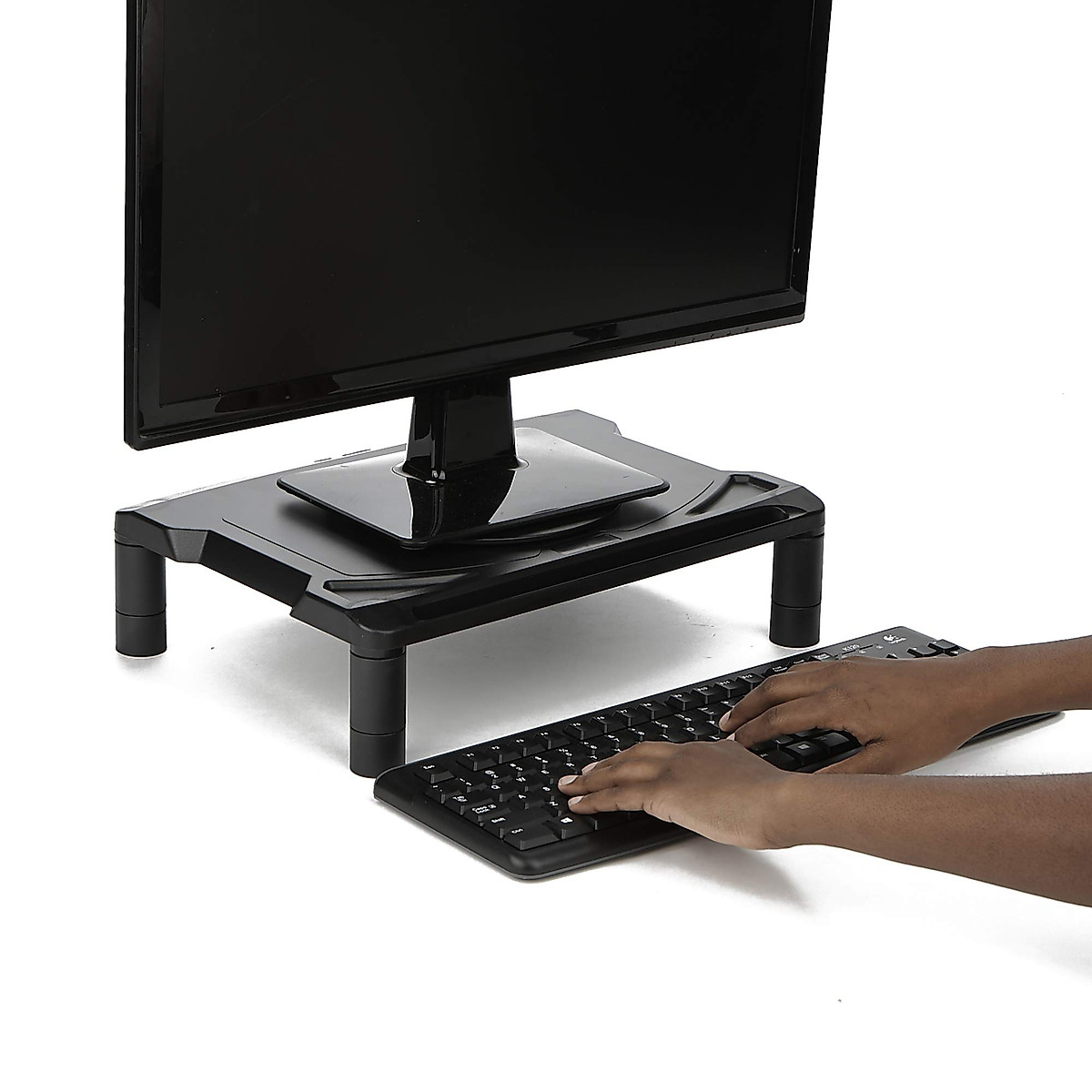 Mind Reader Wide Monitor Stand, Height Adjustable, Rotating Base, Laptop Riser, Office, 16.14" L x 11.97" W x 4.41" H, Black