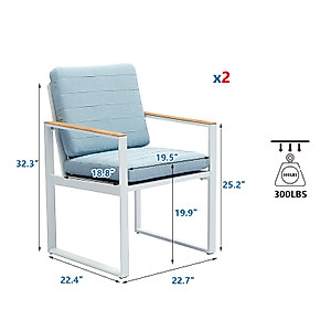 LebenLiebe Outdoor Dining Chair Set Patio Dining Chairs Set of 2 with Seat Cushions Aluminum Outdoor Furniture Chair with Teak Armrest for Garden,White Frame