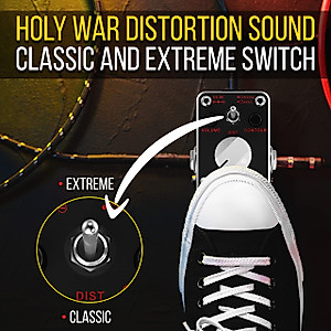 PyleUsa Metal Distortion Guitar Effect Pedal, Mini Digital Analog Effects For Electric Guitar And Bass, True Bypass, Contour, Volume And Dist Knobs, LED Indicator, Includes Adapter