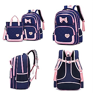 ZHANAO Backpack Bowknot for Girls Princess Style School Bag Daypack Set with Handbag