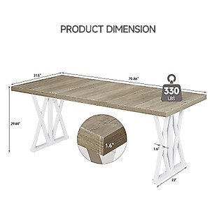 ONBRILL Computer Desk for 1-2 Person, 71 Inch Large Office Executive Desk with Sturdy Metal Base and Wood Countertop, Farmhouse Study Desk Writing Desk Meeting Table for Home and Office, Retro Grey