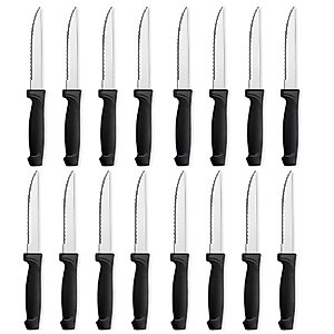 Pleafind 16-Pcs Steak Knives, 8.5 Inch Serrated Knives, Stainless Steel Steak Knives, Meat Knife for Table, Elegant Black Steak Knife Set for Home, Kitchen, Restaurant, Dishwasher Safe Steak Knives