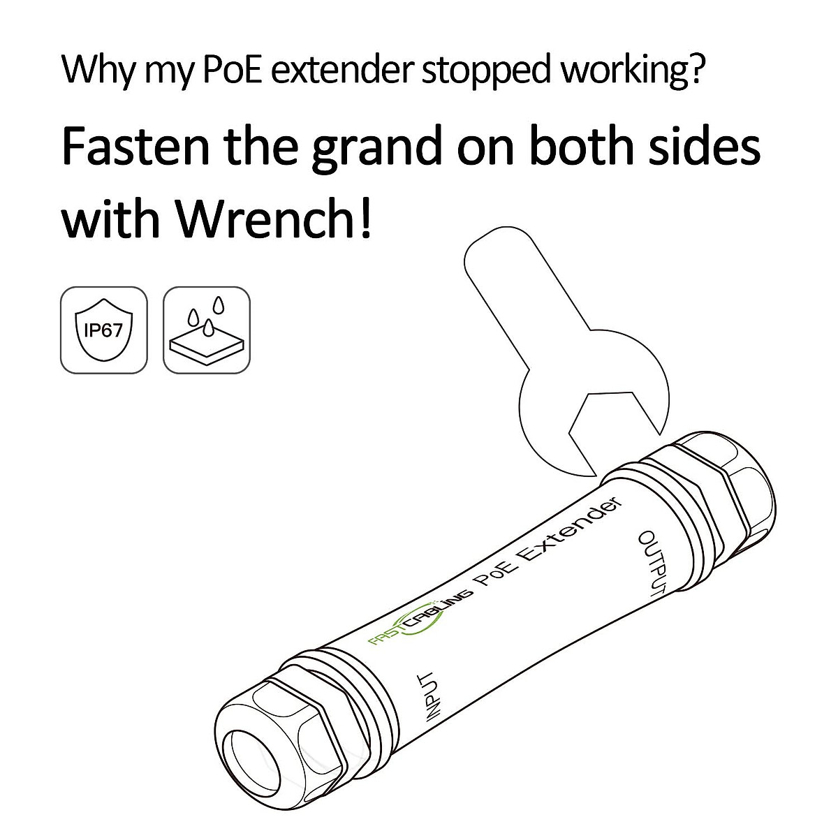 FASTCALBING Waterproof Direct Burial PoE Extender for IP Camera, Ethernet Extension Breaking 100m Distance Limit, IEEE 802.3af/at/bt, PoE+, Plug and Play