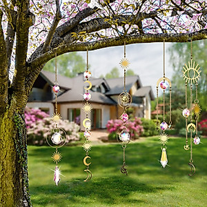 Sun Catchers Hanging Crystals 7 Pieces Suncatcher with Chain Pendant Ornament Crystal Balls for Window Home Garden Decor