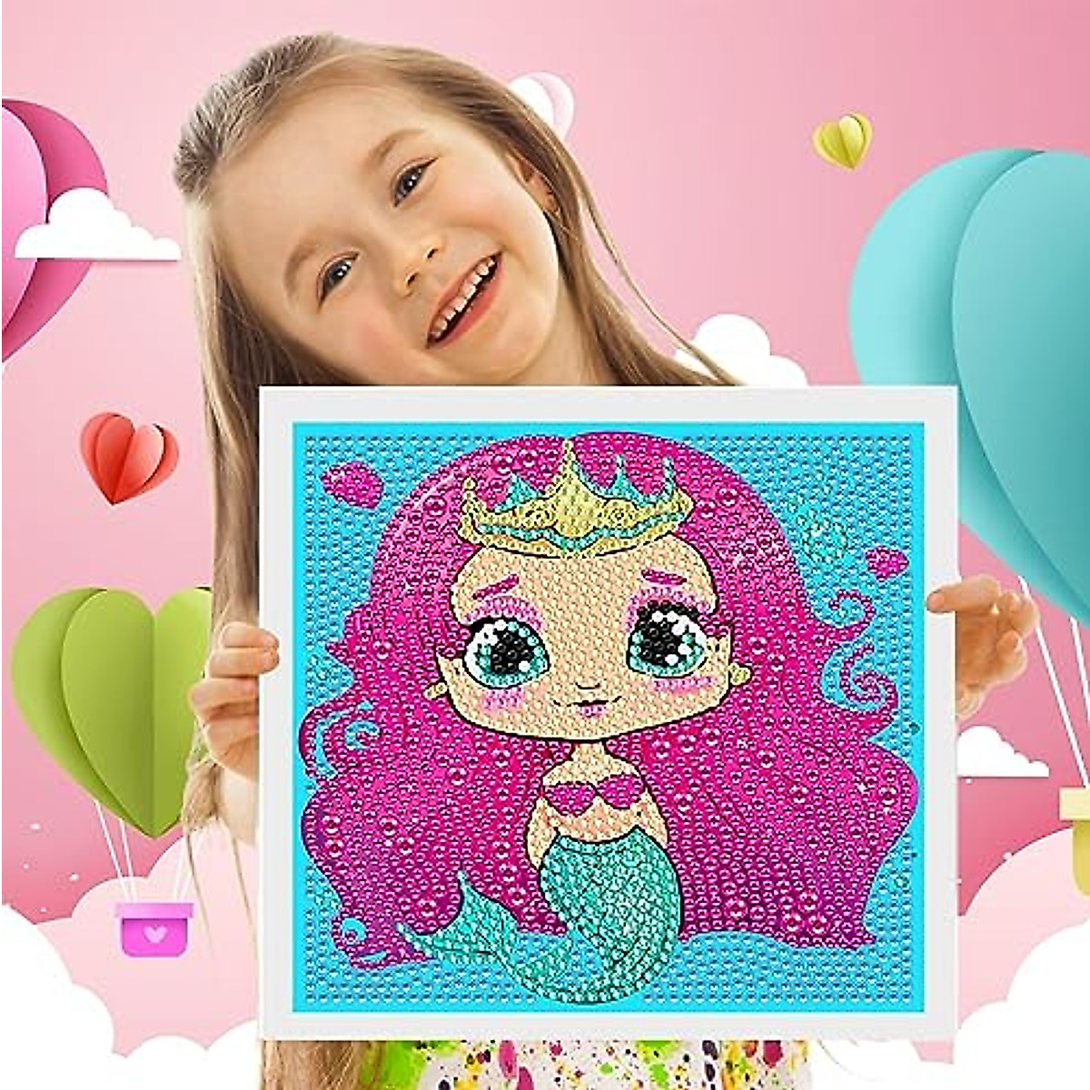 cviokrdu 5D Diamond Painting Kits for Kids with 7.1"X7.1"Wooden Frame,Disney Cartoon Mermaid Diamond Art for Kids Ages 6-12 by Number Kits DIY Painting Arts and Crafts,Diamond Dots for Kids Gift