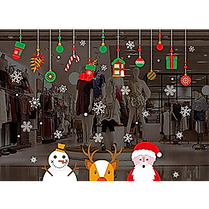 Longten Christmas Window Clings Stickers Santa Claus Reindeer Snowman Removable Vinyl Christmas Tree DIY Wall Window Door Mural Decal Sticker for Showcase