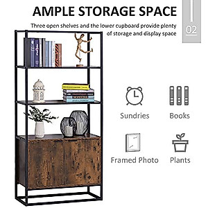HOMCOM Shelves for Storage, Cabinet Bookcase with 3 Open Shelf, Tall Organizer Multifunctional Rack for Living Room, Brown