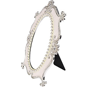 Nerien Vintage Vanity Tabletop Mirror, Metal Oval Decorative Makeup Mirror with Stand, Antique Table Cosmetic Mirror, Coquette Countertop Desk Dresser Mirror for Home Bedroom Bathroom (White, M)