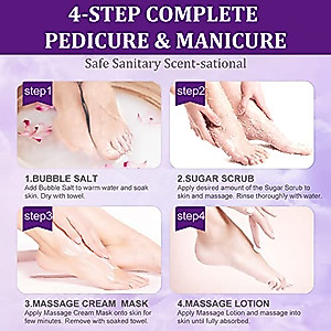 Spa Pedicure Kit, Pedicure Foot Soak Kit Foot Spa Treatment at Home Pedicure Foot Care Kit 4 in 1 with Foot Soak Bath Salt Foot Scrub Lotion for Dry Cracked Feet