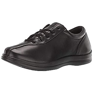 Apex Women's Liv Leather Lace-Up Black Sneaker, 8.5 X-Wide