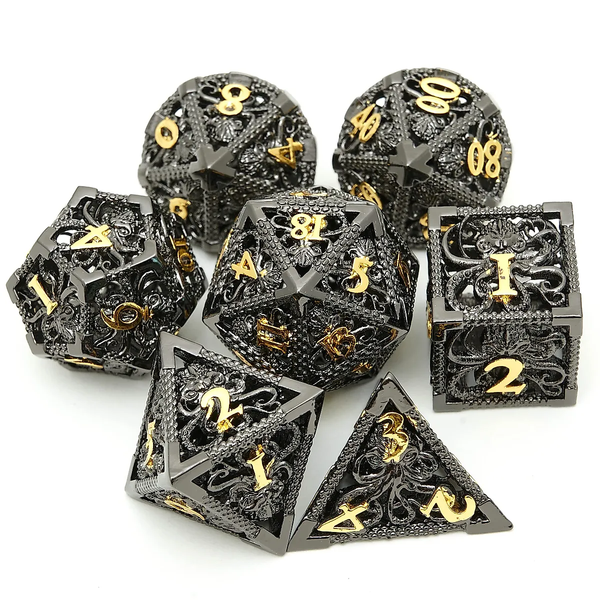 Dungeons and Dragons Dice DND Dice Set D and D dice Set D20 MTG Metal Dice Set Hollow Polyhedral Dice Role Playing Dice with Octopus Motifs for Dungeons and Dragons RPG Table Games