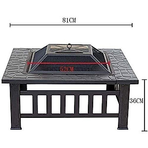 LEAYAN Garden Fire Pit 32in Outdoor Fire Pit Metal Square Firepit Portable Grill Barbecue Rack Wood Burning Backyard Patio Beaches Camping Picnic Bonfire Stove with Cover BBQ Cooking for Backyard