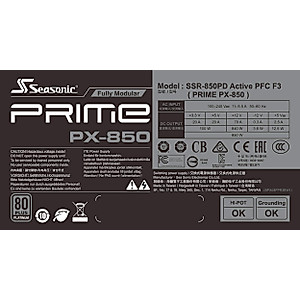 Seasonic Prime PX-850, 850W 80+ Platinum, Full Modular, Fan Control in Fanless, Silent, and Cooling Mode, 12 Year Warranty, Perfect Power Supply for Gaming and High-Performance Systems, SSR-850PD.