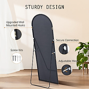 Mirror Full Length- Arched 64"x21"Full Length Mirror Shatter-Proof Glass,Standing Leaning Hanging Wall-Mounted,Black Floor Mirror,Aluminum Frame Modern Home Decor for Bedroom Living Room Cloakroom