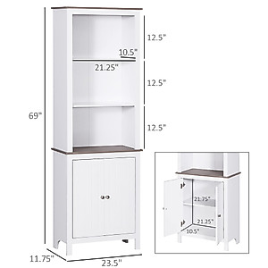 HOMCOM 69'' Freestanding Storage Cabinet, Bathroom Linen Tower, Kitchen Cupboard, Buffet Cabinet, Bookcase with Double Door 3-Tier Shelf for Home Office, White