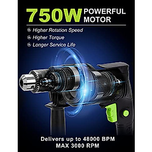 COMOWARE Hammer Drills for Concrete, 1/2 In. Corded Drill, Hammer Drill, Variable Speed 0-3000RPM, Max 48000BPM, Hammer & Drill 2-in-1 Concrete Drill, 6.5 Amp Power Hammer Drills with 10 Masonry Bits
