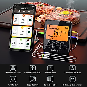 Rilitor Bluetooth Meat Thermometer,Wireless Digital Grill Thermometer with 4 Probes, Oven BBQ Thermometer with 100M/328Ft Smart APP Remote Suit for Kitchen Food Garden Smoker Barbecue Cooking