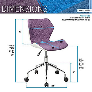 Techni Mobili Modern Height Adjustable Office Task Chair, Purple