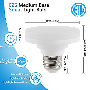 LED Puck Light Bulb with E26 Screw, Ultra Mini Flat Light Bulb, 10W(75W Equivalent), Dimmable, 1100LM, 3000K, 120V, E26 Medium Base, ETL Listed, Low Profile Squat E26 Bulbs for Lamp. (3000K, 2 Pack)