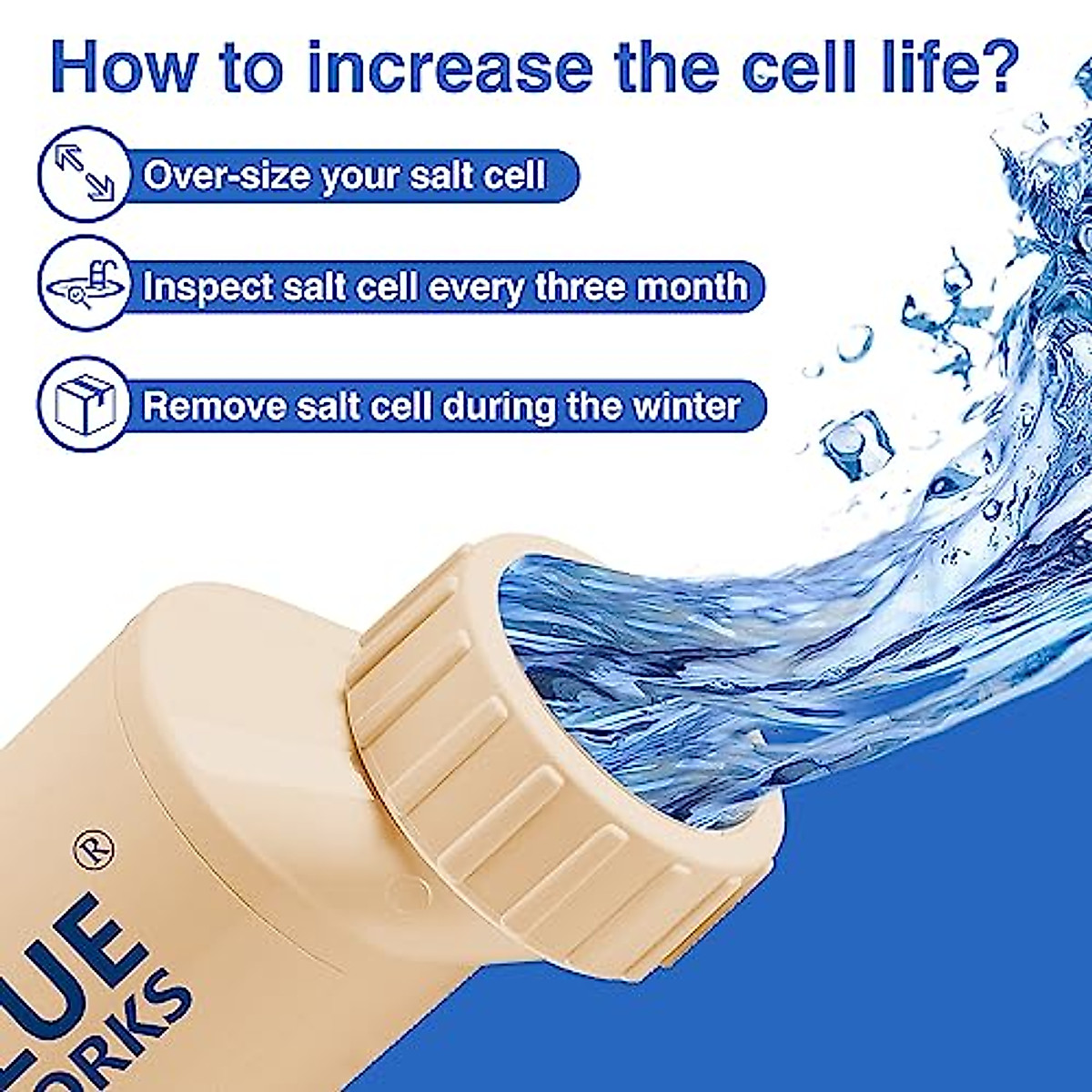 BLUE WORKS Salt Cell - Model Number BLW1T15H, Compatible with Hayward Salt Cell Model Number T-CELL-15, Up to 40,000 Gallon Pool, Cell Plates Provided by American Company, 1 Year USA Warranty