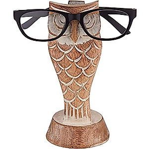 Eximious India Wooden Owl Glasses Holder Stand Reading Nightstand Eyeglass Retainer Gifts for Women Men Mom Dad Car SPWW02
