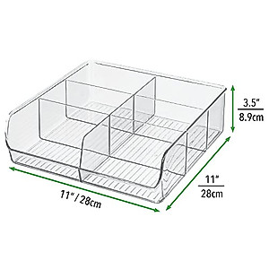 mDesign Plastic Food Storage Wide Bin Organizer with 6 Compartments for Kitchen Cabinet, Pantry, Shelf, Drawer, Fridge, Freezer Organization - Holds Snack Bars - Ligne Collection - 4 Pack - Clear