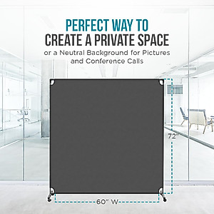 Steel-AID 60-inch Rolling Privacy Room Divider - Freestanding Office Wall Partition with Non See-Through Blackout Screen - Sturdy & Durable Iron Frame - Rolling Wheels - Black, White, Gray & Blue