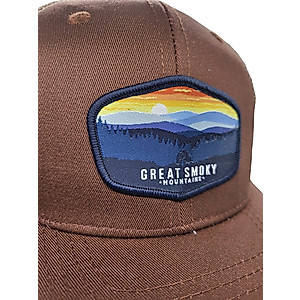 Great Smoky Mountains Trucker Hat with National Park Woven Patch (Brown/Tan)