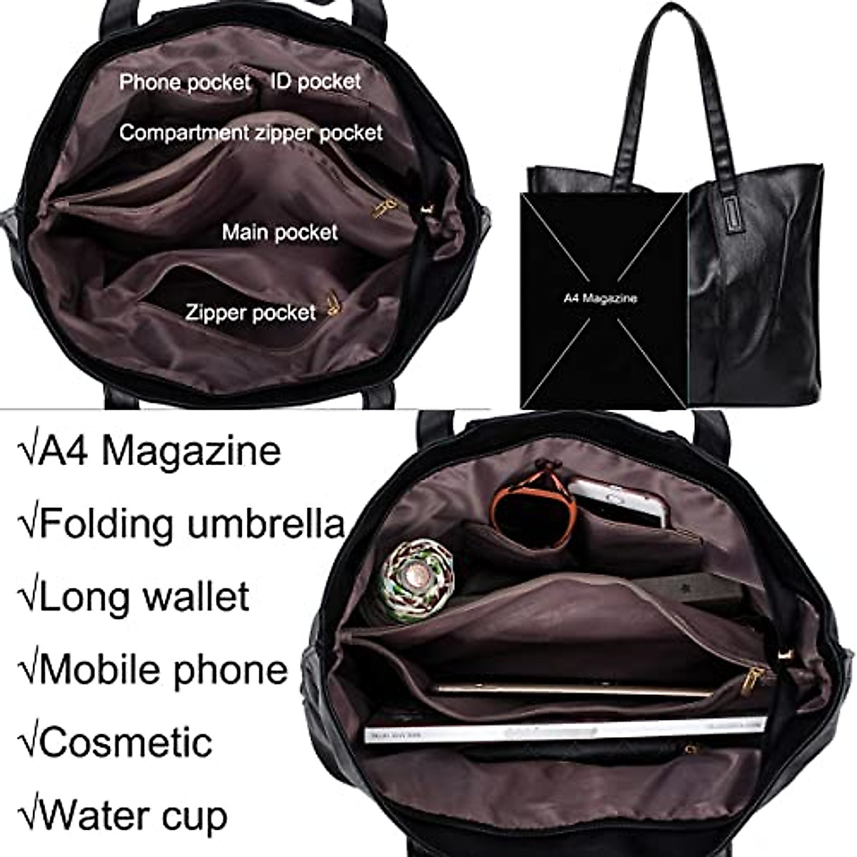 YOUNXSL Handbags and Purses for Women Large Shoulder Bag Fashion Totes PU Leather Top-Handle Bags Grey