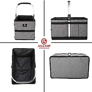 ALLCAMP OUTDOOR GEAR Folding Picnic Basket/Grocery Basket/Laundry Basket /28L Extra Large Market Baske Collapsible Portable(Large-Gray)