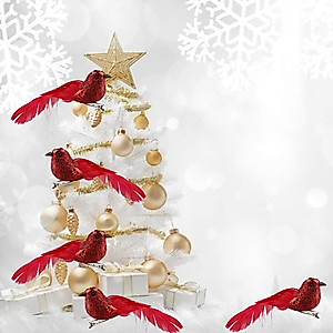 WDDH 12Pcs Artificial Christmas Cardinal Birds, 6inch Glitter Mini Foam Red Christmas Birds with Long Tail Feather, Clip-on Christmas Tree Ornament Small Bird Figurine for Home Garden Wedding Decor