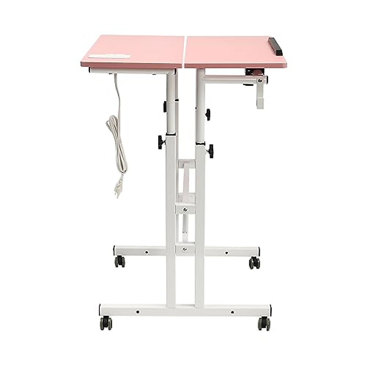 LULUGOGOTOP 24" Mobile Stand Up Desk,Small Adjustable Standing Desk w/Wheels,Portable Home Office Computer Workstation w/2 USB,Rolling Desk Laptop Cart for Standing or Sitting (Pink)