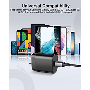 Super Fast Charger Type C, 2Pack 25W USB C Wall Charger Block with 3FT 6FT 10FT Braided Long USB-C to USB C Cable Fast Charging for Samsung Galaxy S23/S23 Ultra/S23+/S22/S22 Ultra/S21/S21+/S20/FE 5G