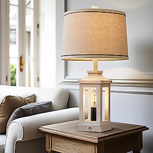 G-SAFAVA 23.75" Retro Farmhouse USB C+A Ports Table Lamp Set of 2 with 3 Way Dimmable Touch Control White Nightlight Vintage Modern Lamp for Living Room Bedroom with 2 Light Sources