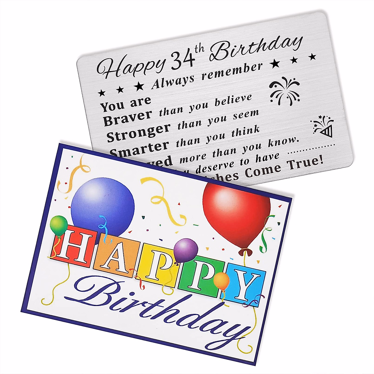 DEGASKEN Happy 34th Birthday Card - Birthday Gifts for 34 Year Old Men Women - 34th Birthday Decorations for Him Her, Permanent Engravend Wallet Card